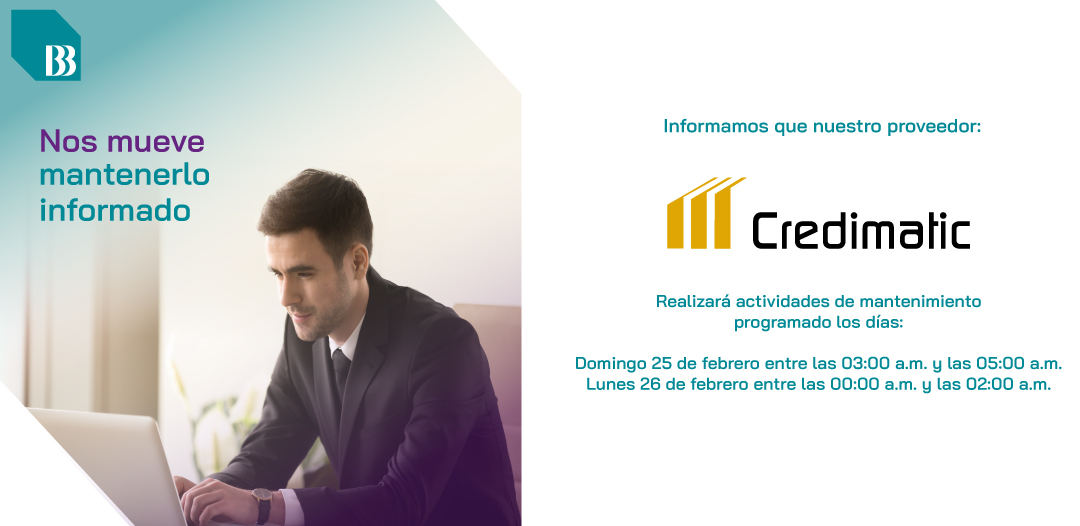 Aviso por mantenimiento Credimatic